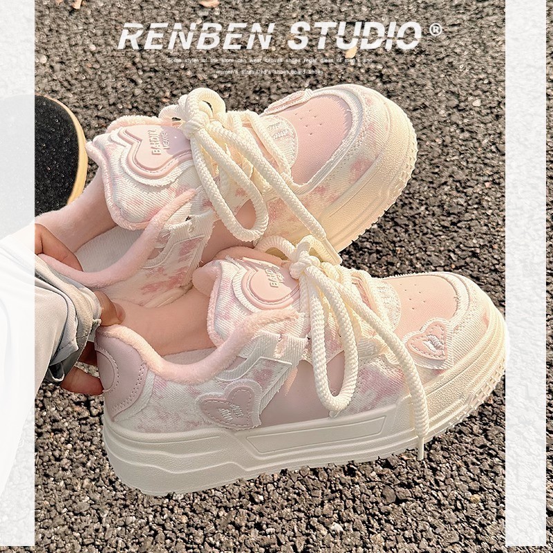 Renben รองเท้าโลฟเฟอร์กีฬาลําลองพื้นหนาสีชมพูใหม่ของผู้หญิง | Shopee Thailand