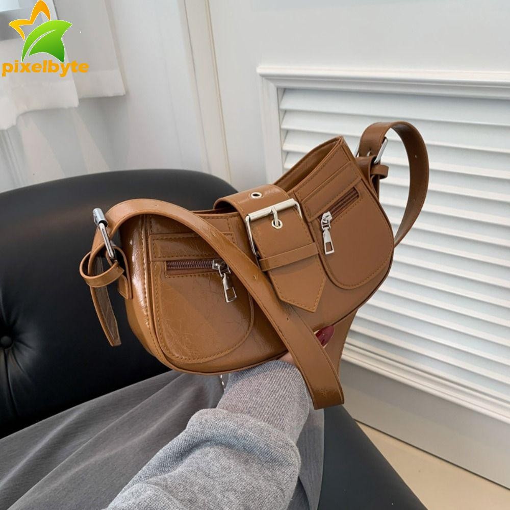 Pixelbyte Hasp กระเป๋าสะพายข้าง, Gothic Harajuku กระเป๋าถือหนัง, Casual Zipper ความงาม Y2K ...