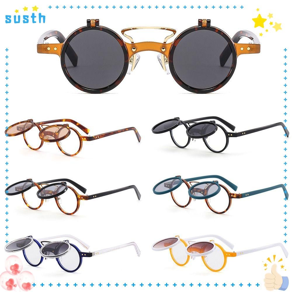 SUSTH Steampunk Flip-Up แว่นกันแดด UV400 Double-layer Retro Rivets Punk ...