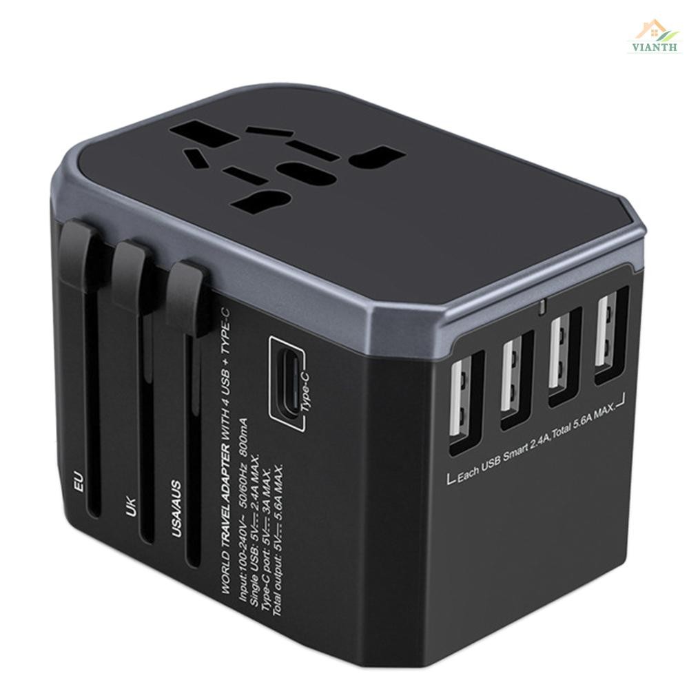 Multi-function Travel Plug Universal Adapter 8-Hole Multi-Function Converter Socket, พอร์ต USB-C ...