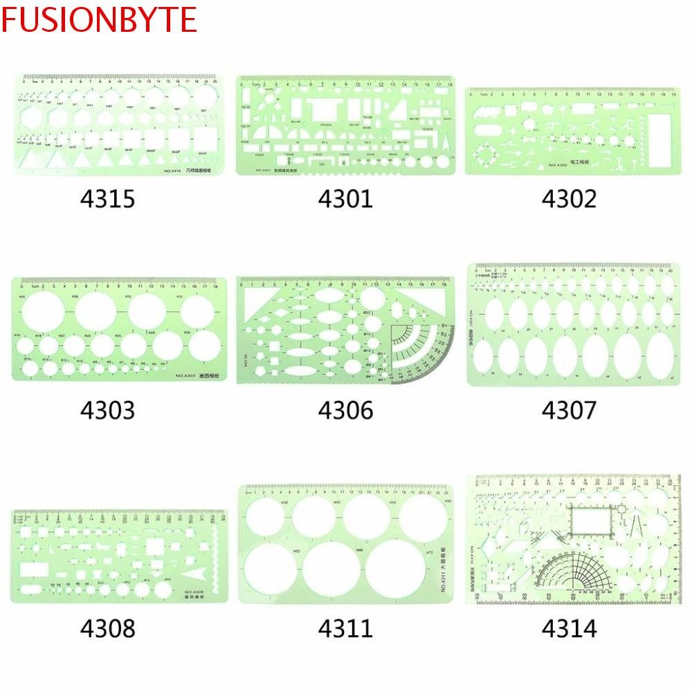Fusionbyte ไม้บรรทัดแม่แบบเครื่องเขียนโปร่งใสเครื่องมือวัดวงกลมหลายรูปสีเขียวไม้บรรทัดเรขาคณิต ...