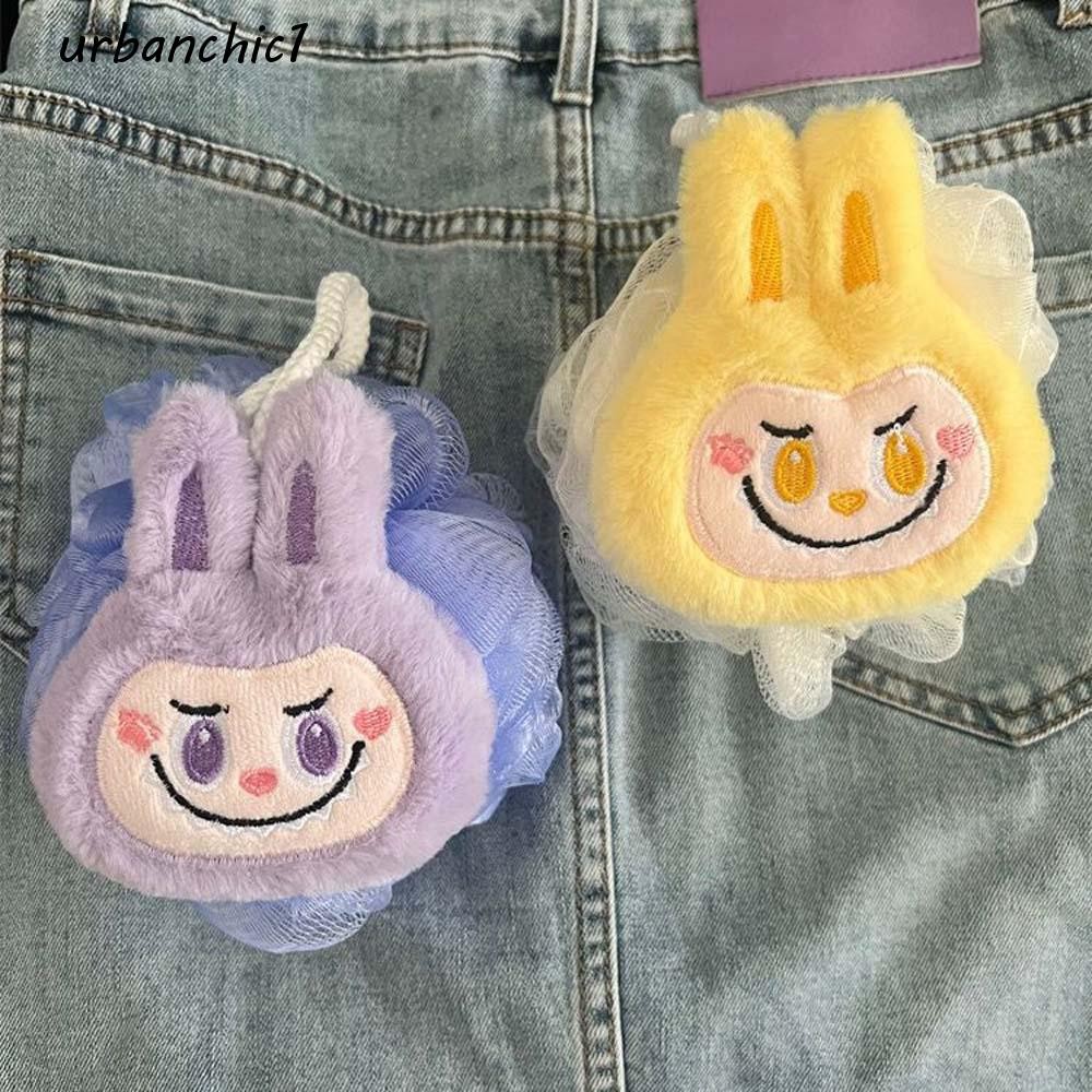 Urbanchic การ์ตูน Labubu Bath Ball, Plush Bath ดอกไม้กลับถูการ์ตูนพัฟ ...