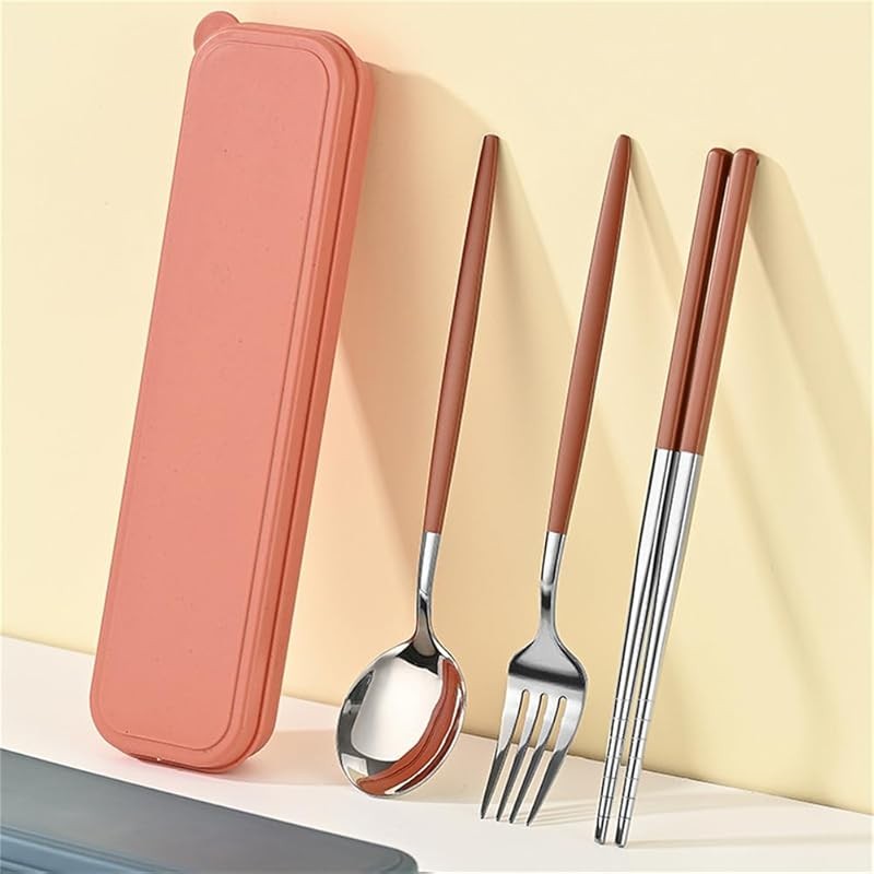 《JAPAN》★Stainless Steel Cutlery Set with Case - 3 Piece Set (Orange ...