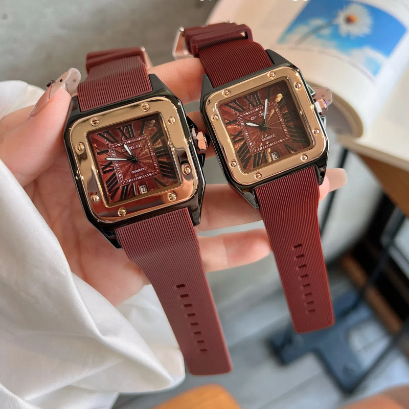 นาฬิกาคู่ Square Roman Scale ปฏิทินย้อนยุคควอตซ์ | Shopee Thailand