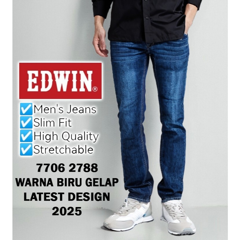Edwin JEANS 506 WARNA BIRU GELAP (7706 2788) (SLIM FIT) การออกแบบล่าสุด 2025 | Shopee Thailand