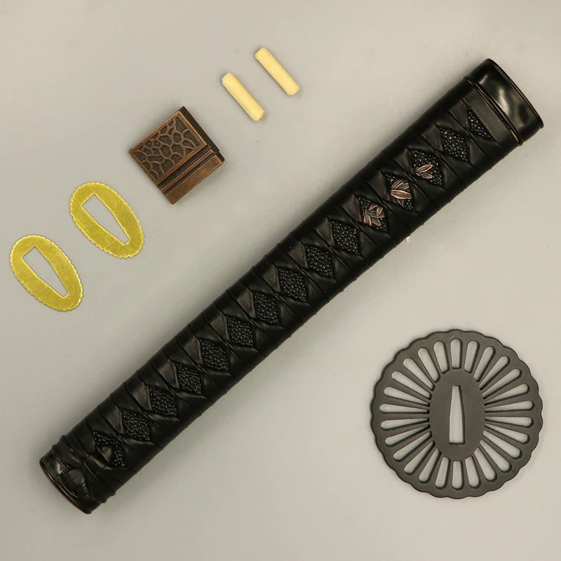Nice Katana Tsuka Handle Steel Tsuba Guard Alloy Kashira Menuki Fuchi ...