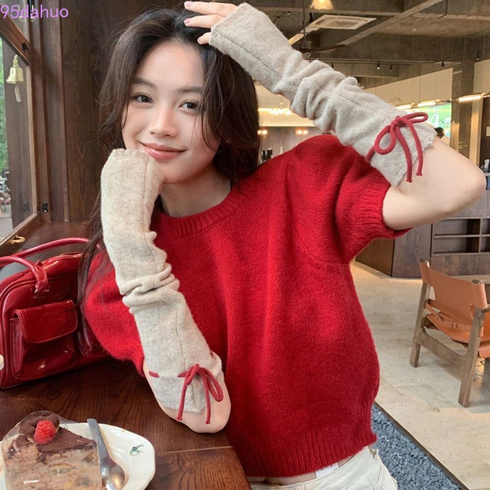 Dahuo โบว์แขนอุ่น, สไตล์เกาหลี Harajuku Y2k ยาว Mittens, แฟชั่น Elastic Lolita JK หวาน ...