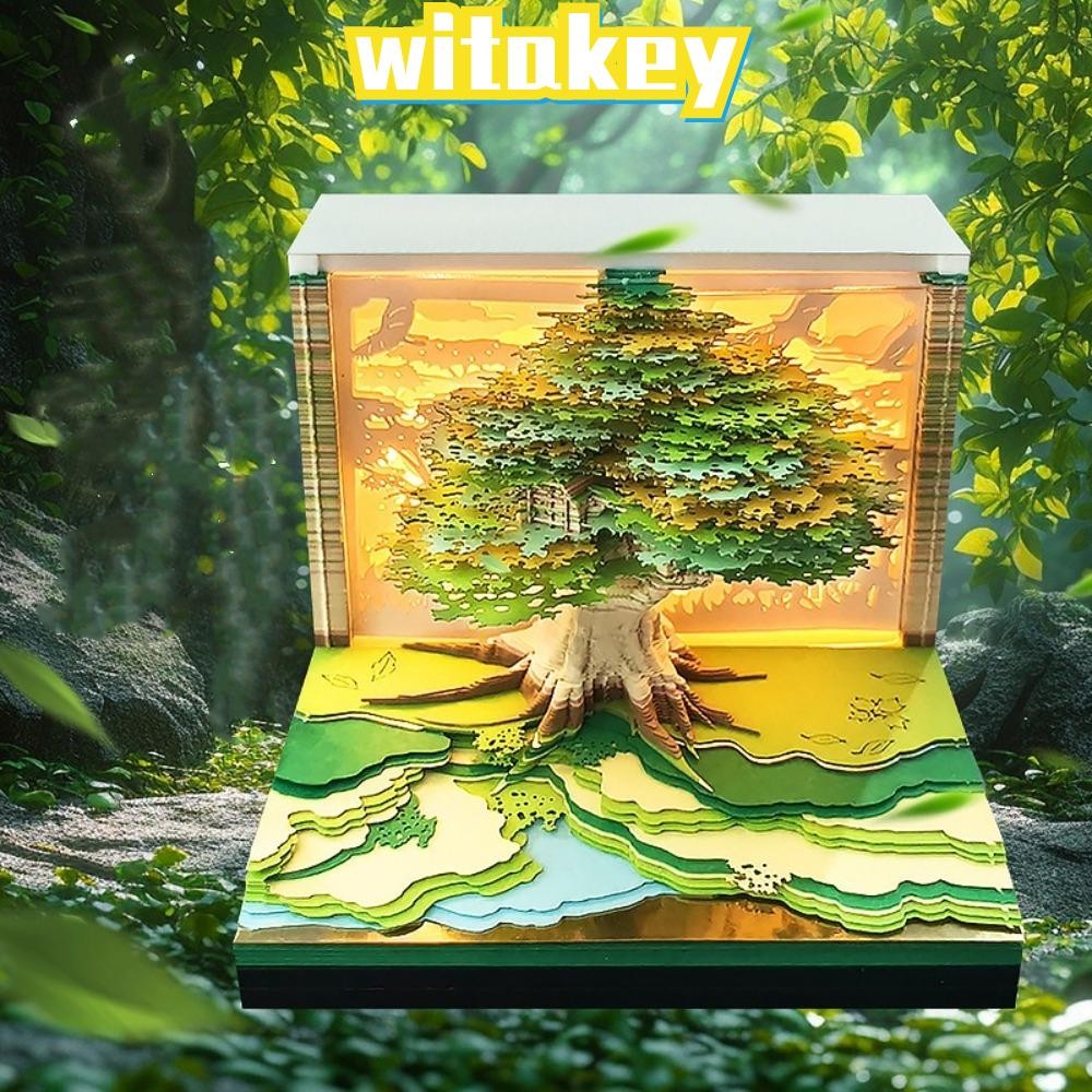 ปฏิทิน WITAKEY, พร้อมไฟ LED กระดาษแกะสลักต้นไม้ปฏิทินตั้งโต๊ะ, Creative Multi-Color DIY Note ปี ...