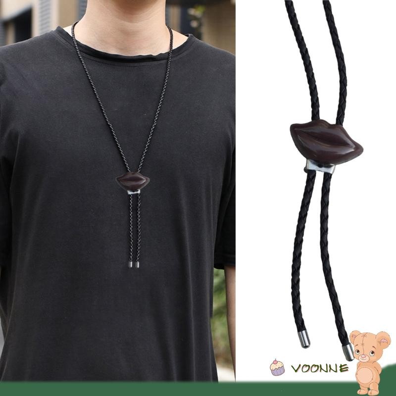 Voonne ถัก Shoestring Bolo Tie แกะสลัก Lip Heart Charm คาวบอยเนคไทสร้อย ...