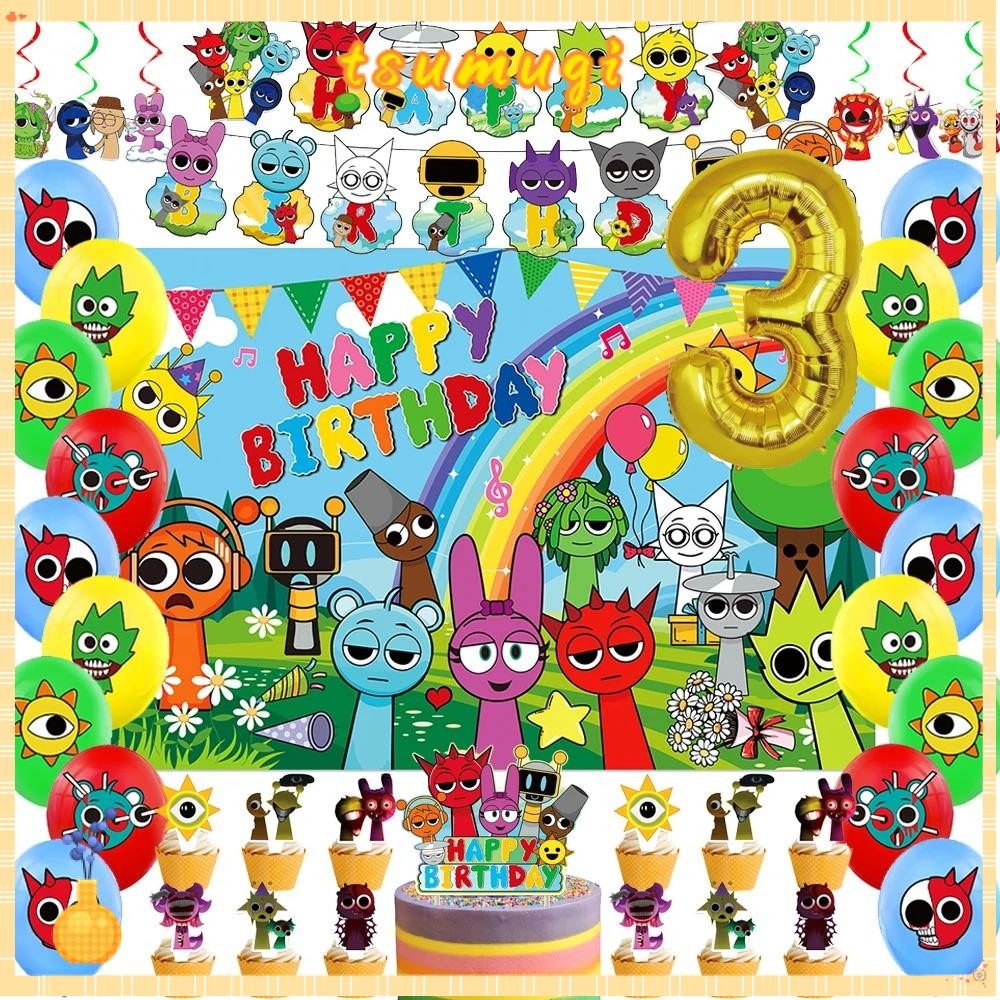 TSUMUGI 30 ชิ้นเค้ก Topper, Rhythm กล่อง Sprunki Theme Sprunki บอลลูน ...