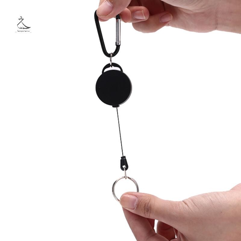 [HSSL] Black Retractable Key Chain Reel สายเหล็ก Recoil Belt Key Ring ...