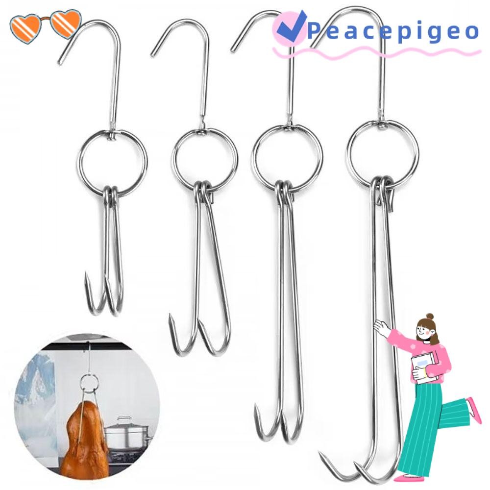 PEACEPIGEO 1 ชิ้นเนื้อตะขอคู่, 23-33 ซม.สแตนเลสสตีลเป็ดย่างตะขอ,เงินเบคอนไส้กรอกแฮมตะขอแขวน ...