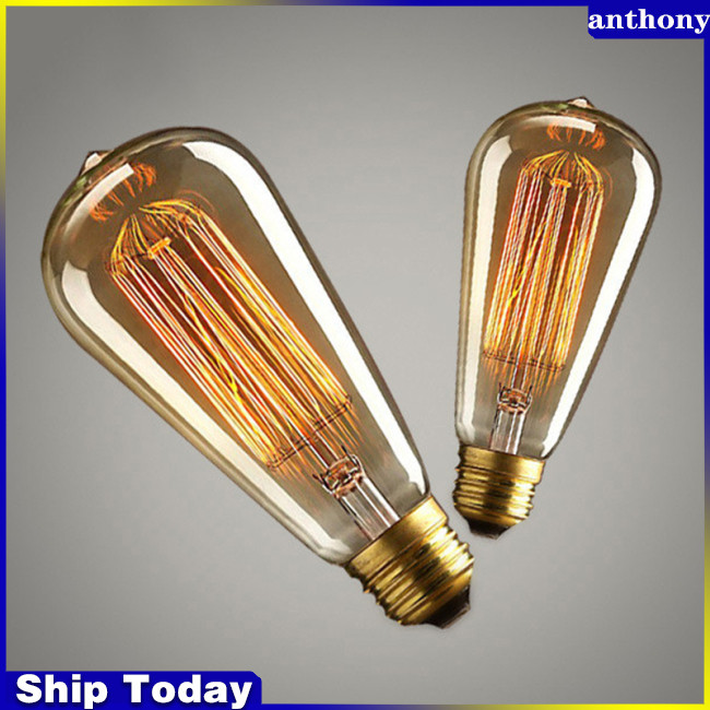 Anthony 40w 60w E27 220-240v Edison หลอดไฟ, Retro สีเหลือง W-filament ...