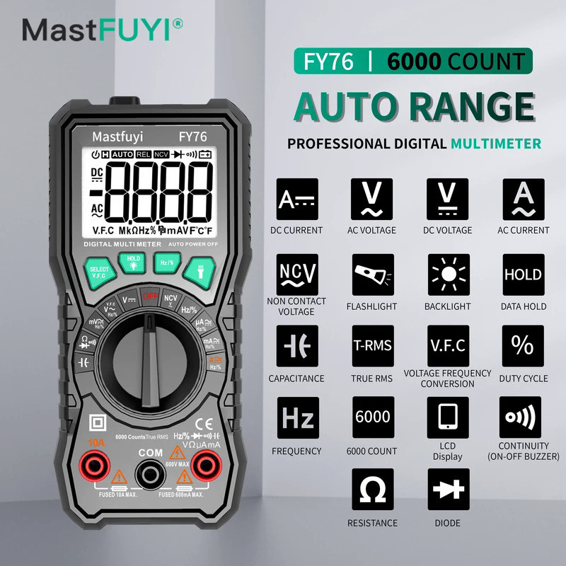 MASTFUYI LCD Digital Multimeter Ammeter AC DC Voltmeter Mini Hand Held ...