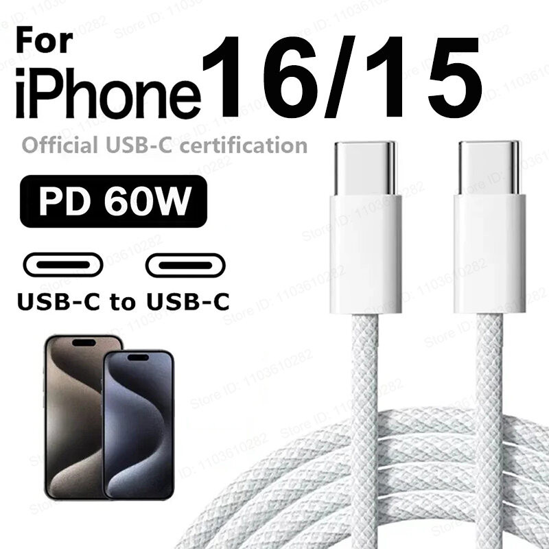 60W PD USB-C ถึง USB C สายชาร์จเร็วสําหรับ Apple Iphone 16 Pro Max 15 ...