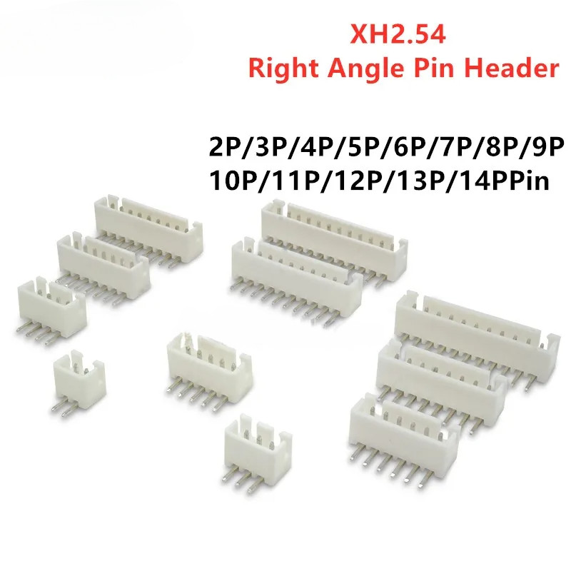 50 ชิ้น/ล็อต XH2.54 มุมขวา Pin Header Connector 2P 3P 4P 5P 6P 7P 8P 9P 10P 11P 12P 13P 14P 2.54 ...