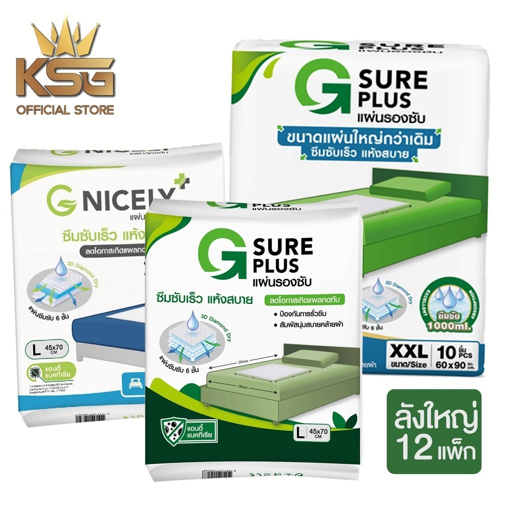 ยกลัง จีชัวร์พลัส แผ่นรองซับ แผ่นรองปัสสาวะ แผ่นปูกันเปื้อน G Sure Plus Adult Disposable Pads ...