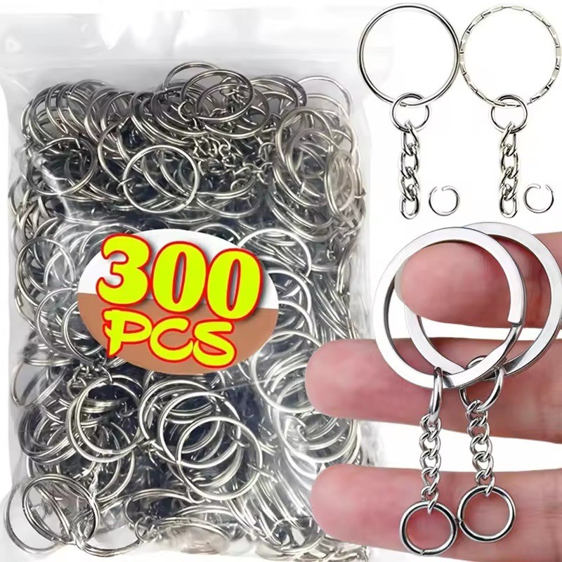 50-300 ชิ้น Silver Plated Metal Blank Keyring - Split Key Rings with ...