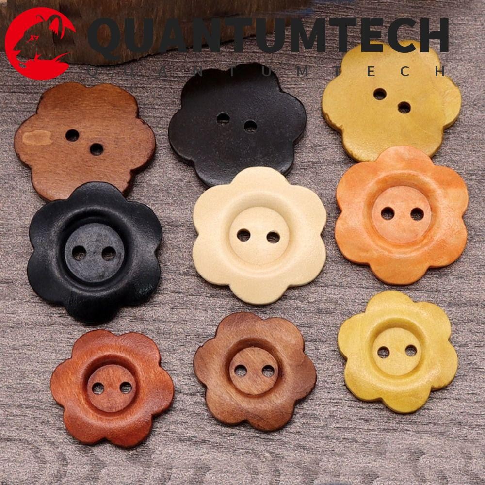 QUANTUMTECH 50 ชิ้นปุ่มไม้, ปุ่มเสื้อผ้ารูปดอกไม้วินเทจ, ตกแต่งเครื่องแต่งกาย Flat-back รอบปุ่ม ...