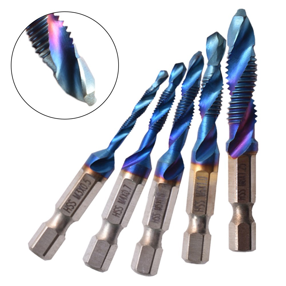 [ES]5 ชิ้น M3-M8 1/4 Hex Shank HSS สกรูเกลียวเมตริกแตะเจาะ Bits เครื่อง ...