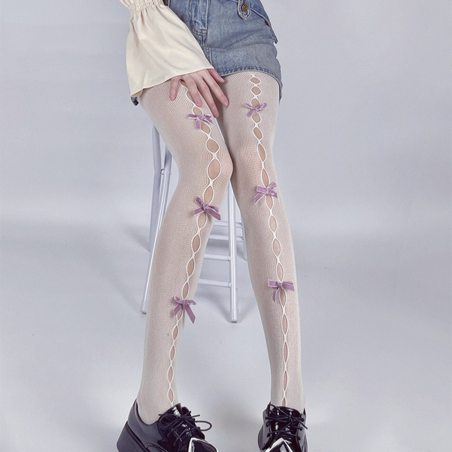 [1.10,000 คอลเลกชันคน] y2k สาวนมสีขาว Hollow Handmade Bowknot ถุงน่องสุทธิญี่ปุ่นหวาน lolita ฤดู ...