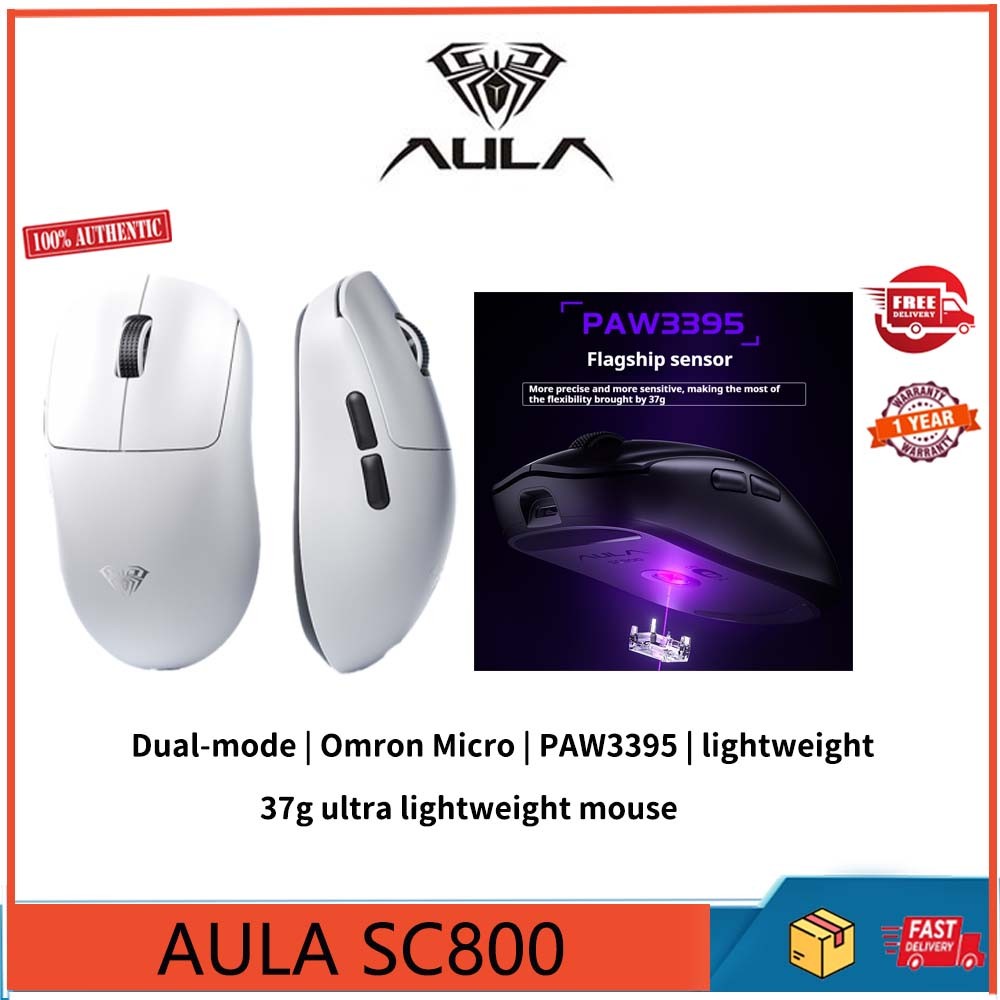 Aula SC800 เมาส์เล่นเกมไร้สายสองโหมด, PAW3395, Omron Micro, เมาส์เล่น ...