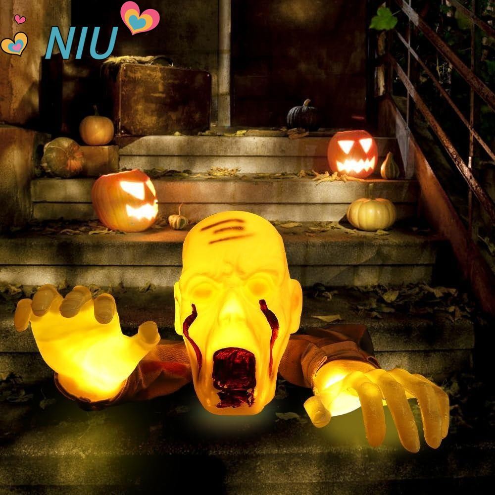 Niuyoujs Lighted Zombie Groundbreaker Decor, Scary Props Luminous Face ...