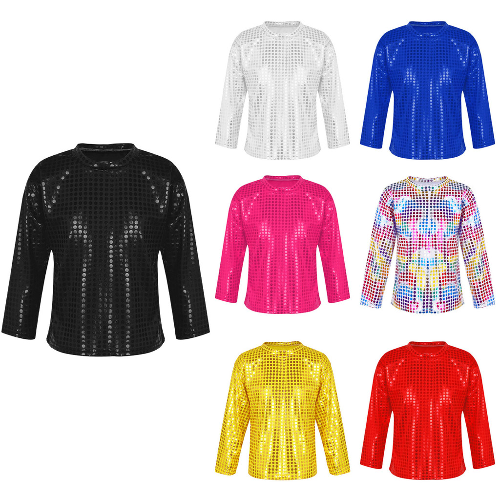 Yhong ชายหญิง Sequins เสื้อยืด Tee Shiny แขนยาว Party Tops Glitter Dance เสื้อ | Shopee Thailand