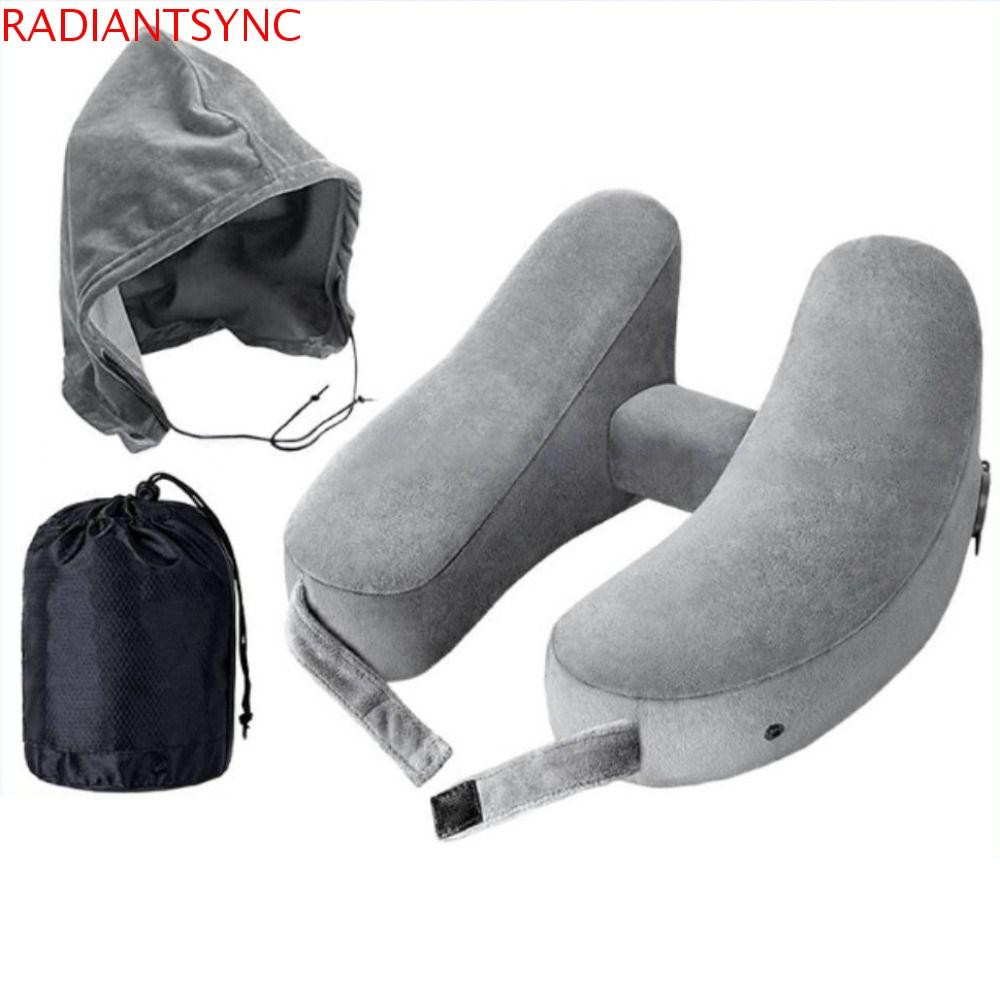 Radiantsync หมอนเดินทางเป่าลม หมอนรองคอหัวรองรับรูปตัว H แบบพกพาสบายพร้อมหมวกคอป้องกันคอเบาะ Nap ...