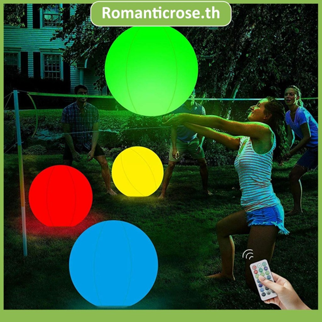 15.7 นิ้ว LED Beach Ball 16 สีเปลี่ยน Light up Pool Ball รีโมทคอนโทรล Inflatable Beach Kickball ...