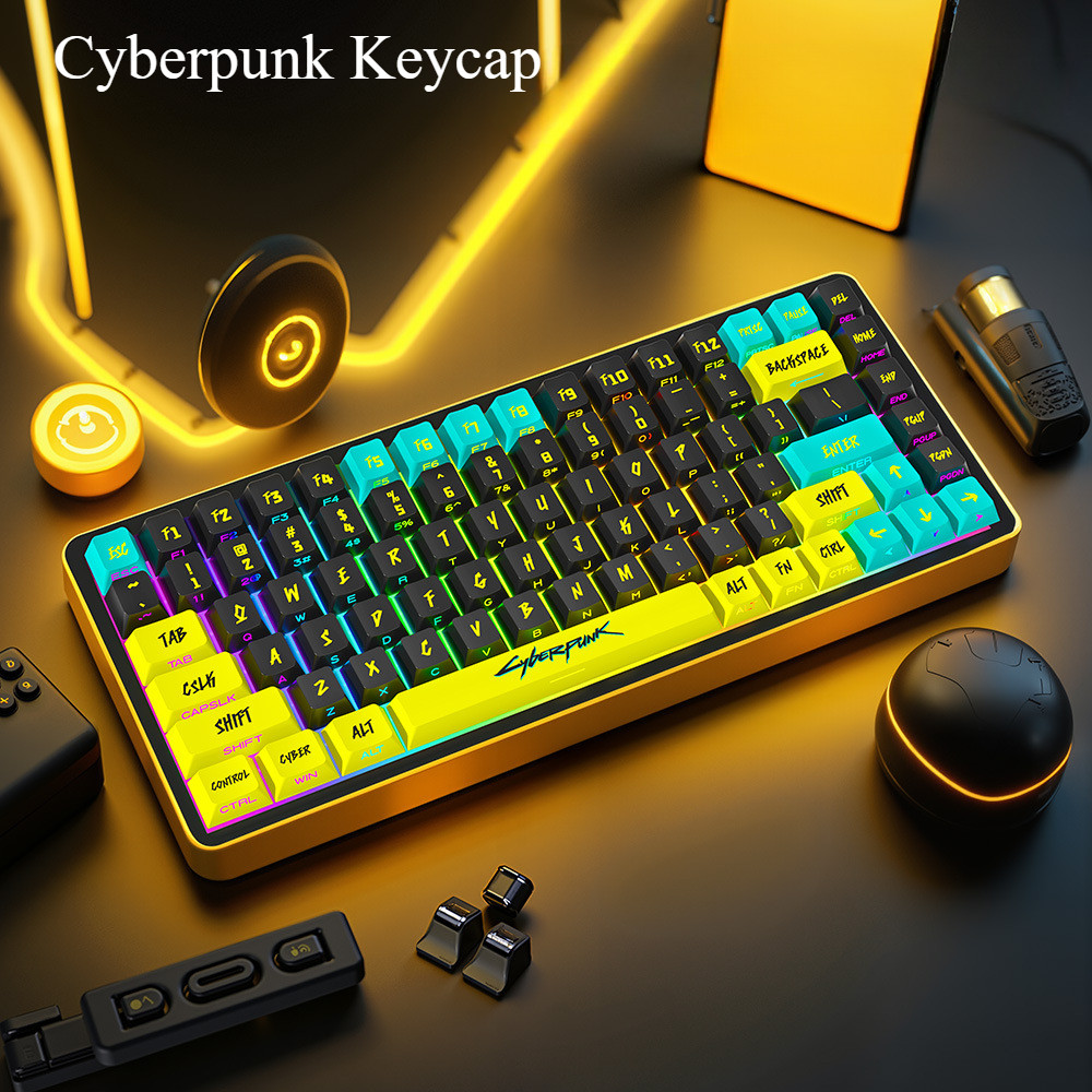 129 Key Cyberpunk Keycap โปรไฟล์เชอร์รี่ด้านข้างแกะสลักโปร่งแสง Keycaps ...