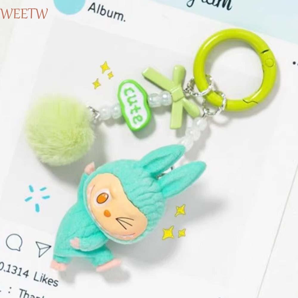 WEWT Flocking Labubu พวงกุญแจ|สี Lazy Yoga Labubu ตุ๊กตา, จี้กุญแจรถ Pile Coating Piush Ball ...