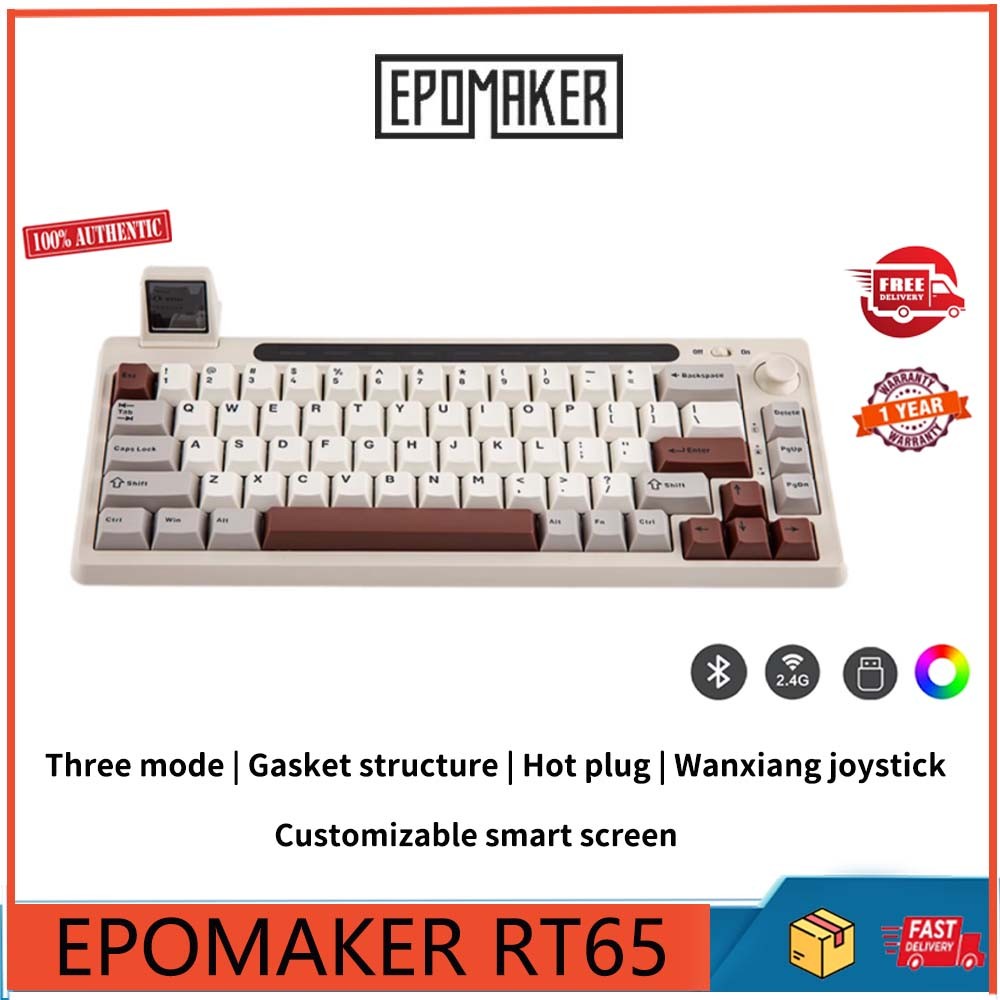 Epomaker RT65 คีย์บอร์ดเชิงกลแบบกําหนดเองสามโหมด, โครงสร้างประตู, รองรับปลั๊กร้อน, โยกสากล ...