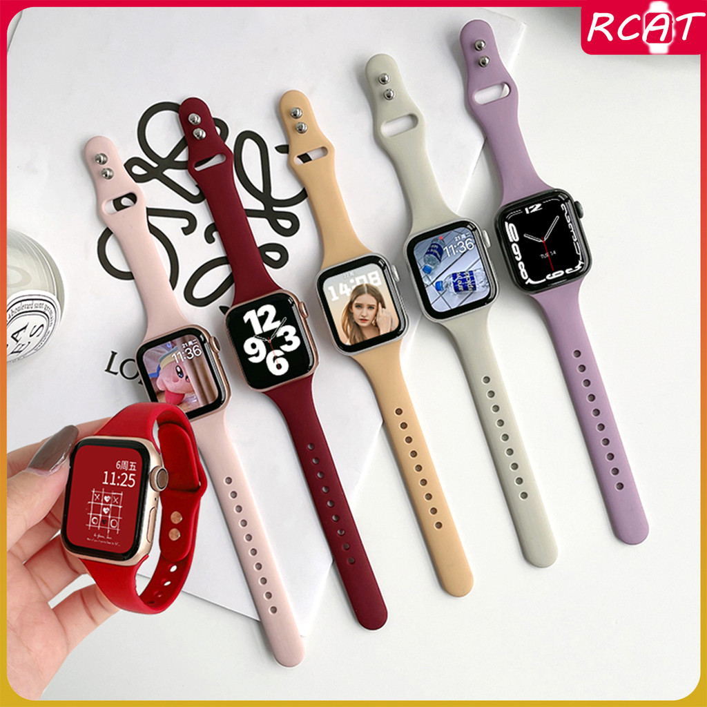 สายซิลิโคนบางสำหรับ for Apple Watch Ultra 2 49 มม.46 45 44 41 40 42 38 ...