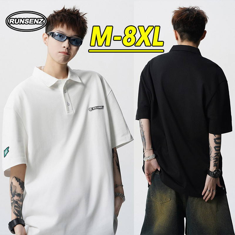 M-8XL เสื้อโปโลสีดําสไตล์เกาหลีผู้ชายขนาดบวกเสื้อยืดเรียบง่ายสบายๆหลวมแขนสั้นด้านบน | Shopee ...