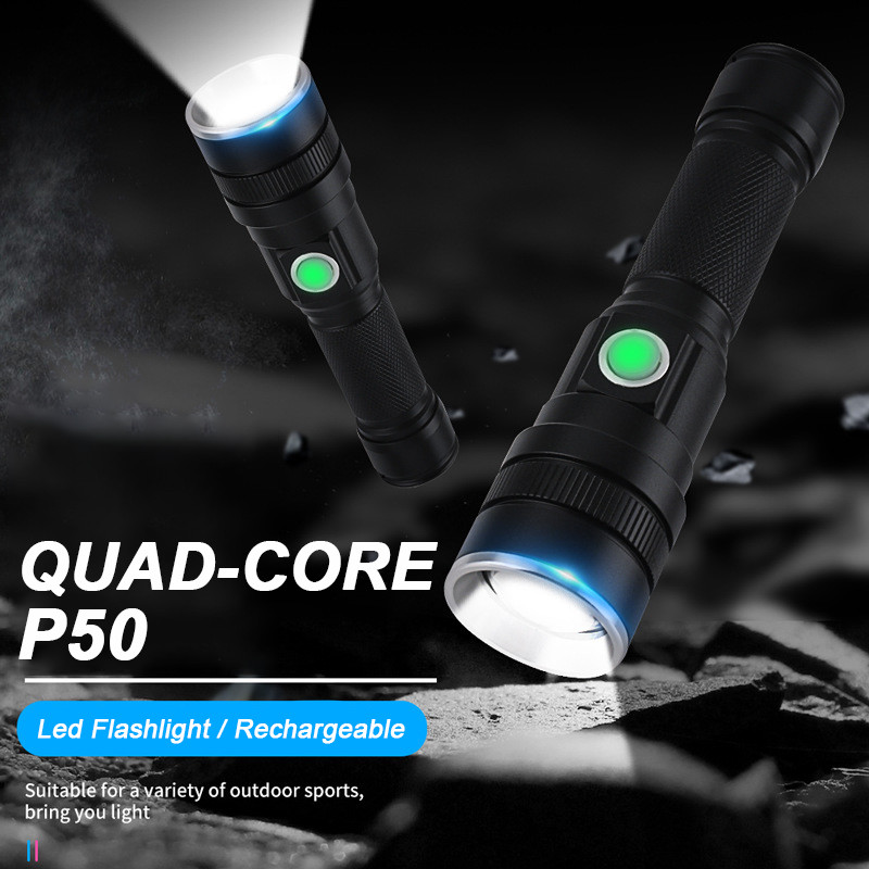 ไฟฉาย Led P50 อันทรงพลัง 1000LM สปอตไลท์ฉุกเฉิน Telescopic Zoom Light ...