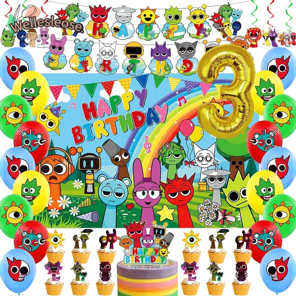 WELLE 30 ชิ้นเค้ก Topper, Rhythm กล่องฉากหลัง Sprunki บอลลูน, การ์ตูน ...