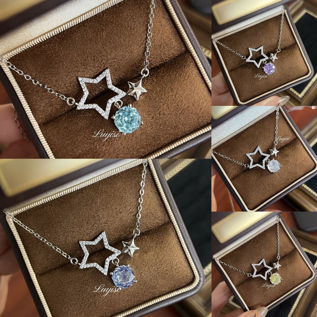 Millennium Rose Cut Sea Blue Diamond Necklace Rose Flower Clavicle ...