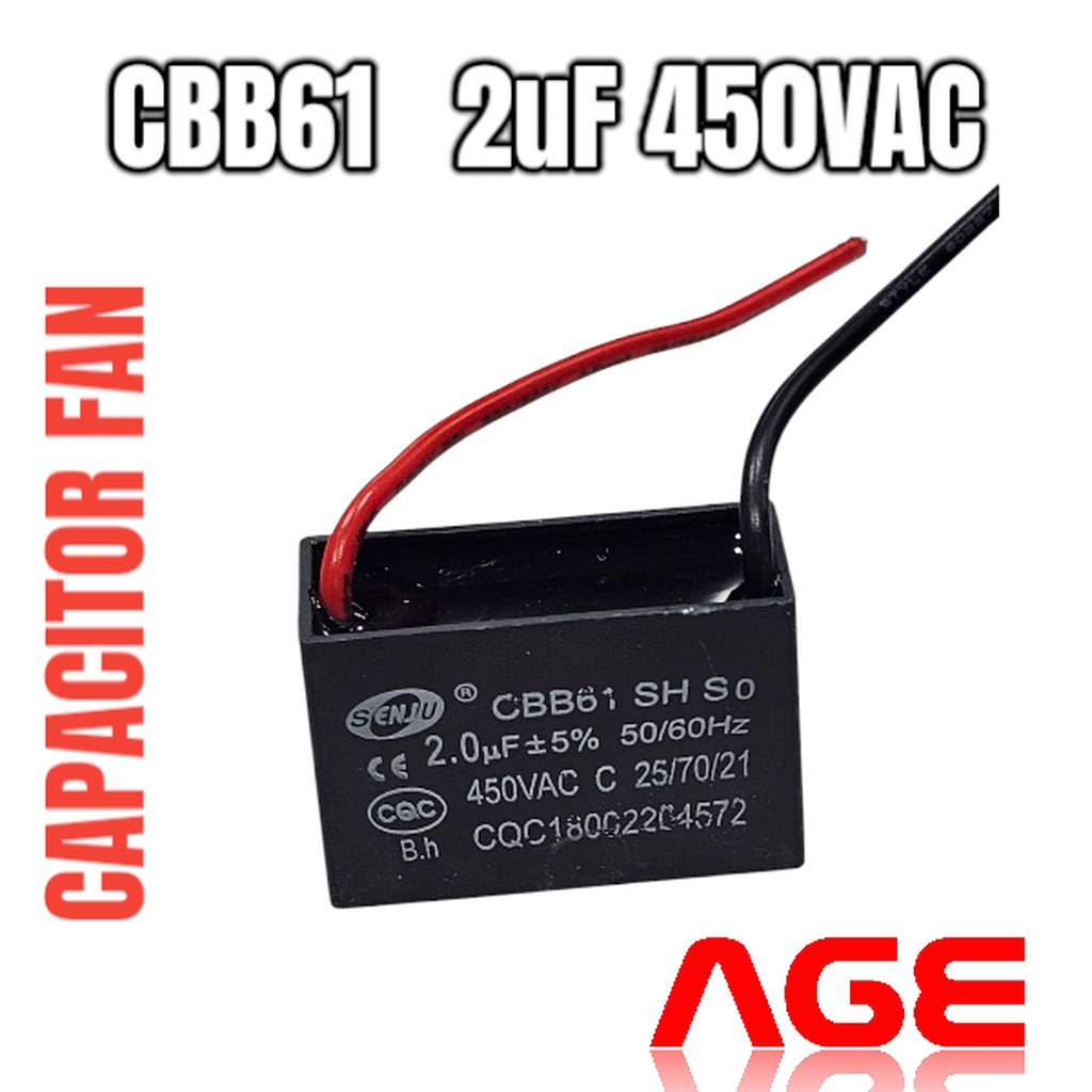 คาปาซิเตอร์ พัดลม CBB61 2UF 450VAC แบบมีสาย SENJU | Shopee Thailand