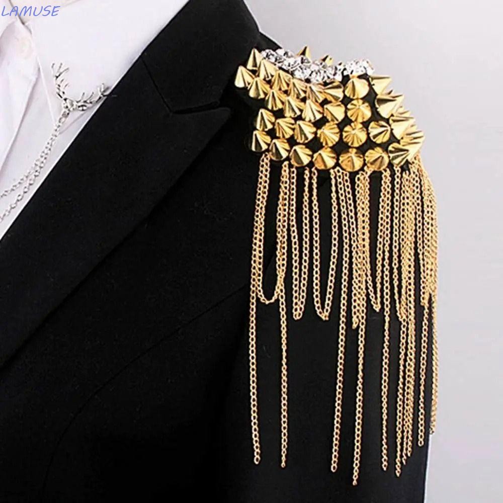 LAMUSE Club พู่โซ่ Epaulette, Pin Breastpin Rivet ไหล่ป้าย,ประณีต Cool ...