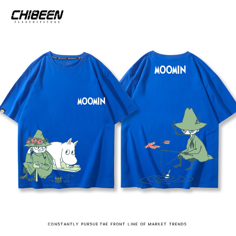 ผ้าฝ้ายแท้ Moomin Little Fat Family Lurumi Family เสื้อยืดแขนสั้นผู้ชาย ...