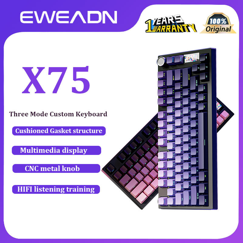 Eweadn X75 ปะเก็นคีย์บอร์ดแบบกลไกแบบกําหนดเองโครงสร้างสามโหมดแบบเต็มคีย์แบบถอดเปลี่ยนได้ ...
