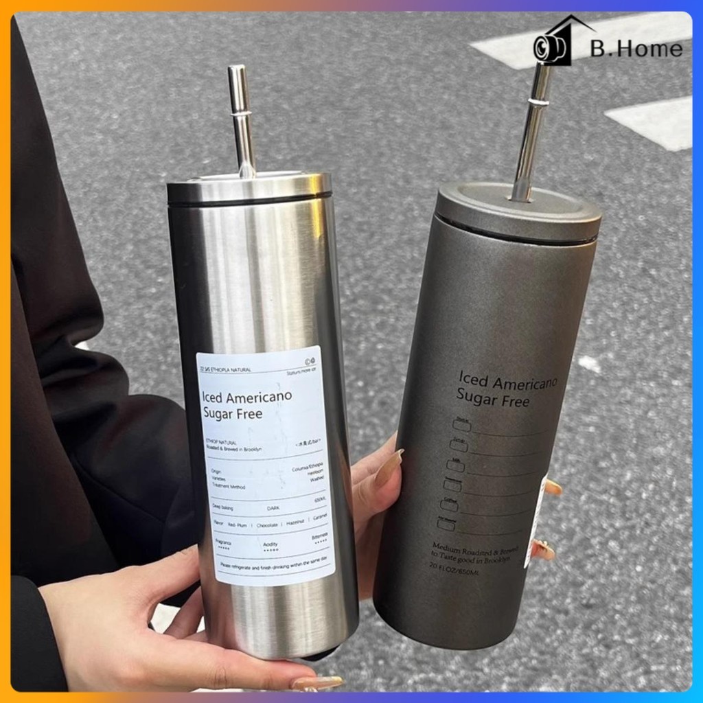 🥤แก้วเก็บความร้อน🥤B0121 ขนาด 600ML/20OZ สแตนเลส304 พร้อมหลอด Americano Cup แก้วเยติ แก้วกาแฟ ...