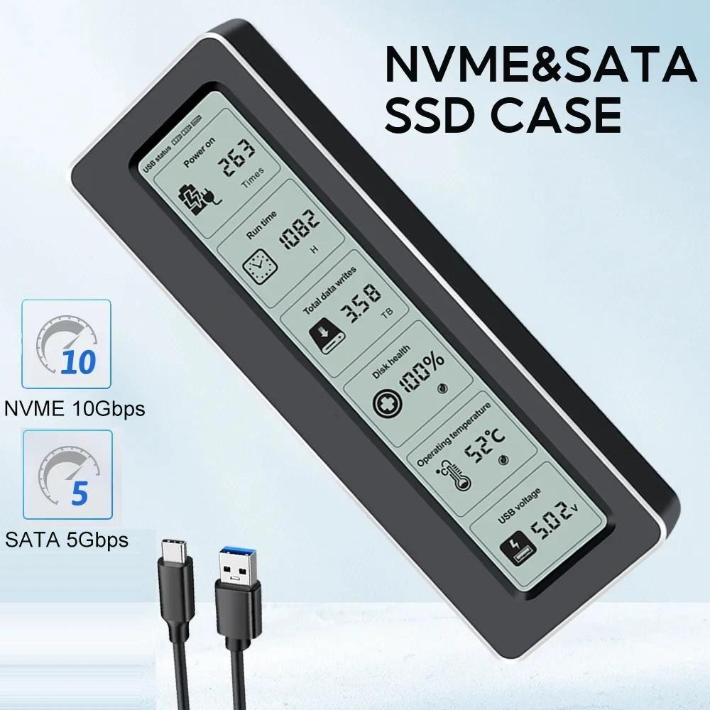 M.2 NVME/NGFF Dual Protocol SSD Enclosure พร้อมหน้าจอแสดงผล USB Type C SSD อะแดปเตอร์สําหรับ ...