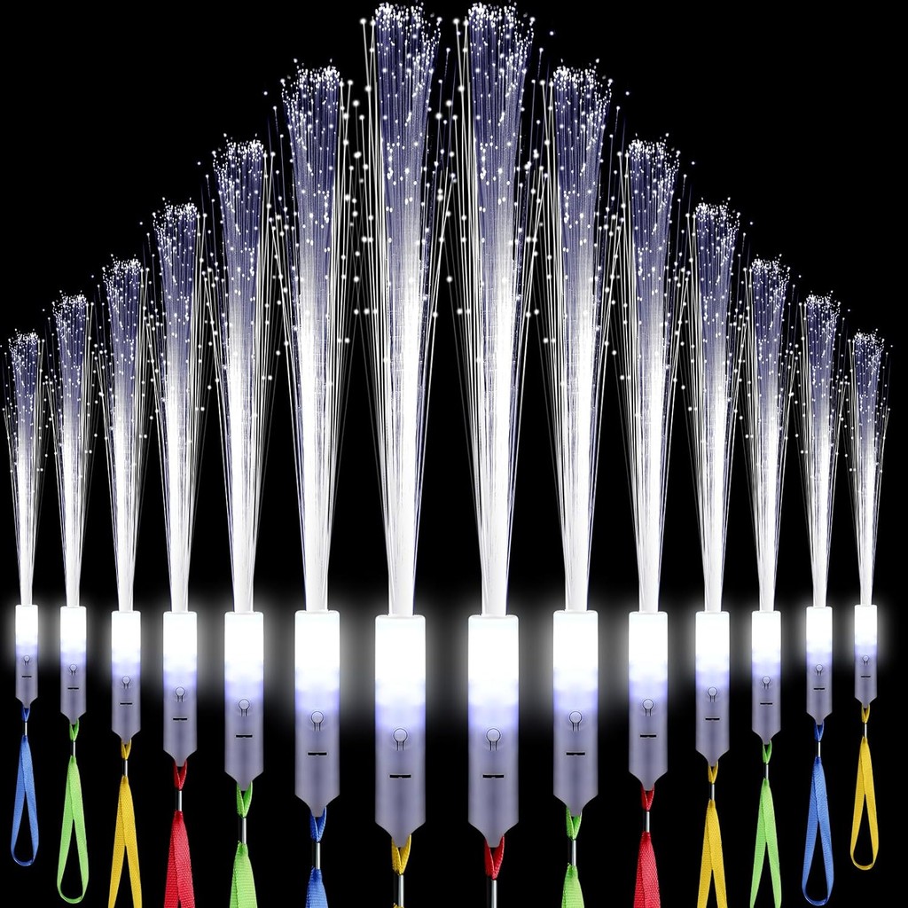12pcs LED Light Up Fiber Optic Stick สีขาวไฟเบอร์ออปติก Wand กระพริบ ...