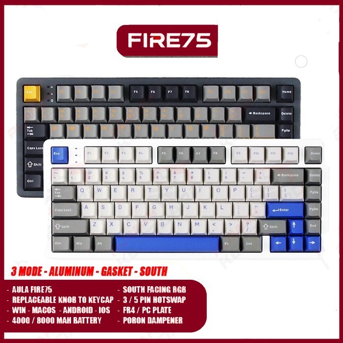 ส่งด่วน คีย์บอร์ดไร้สาย AULA Fire75 - Gasket Mechanical Keyboard คีย์ ...