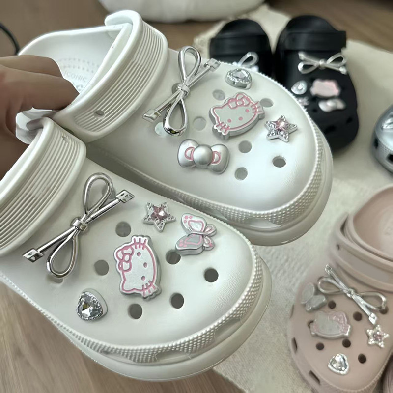 # ANTH Clothes# 10 ชิ้น/เซ็ต Hello Kitty Silver Bow Cat Shoe Buckles ...