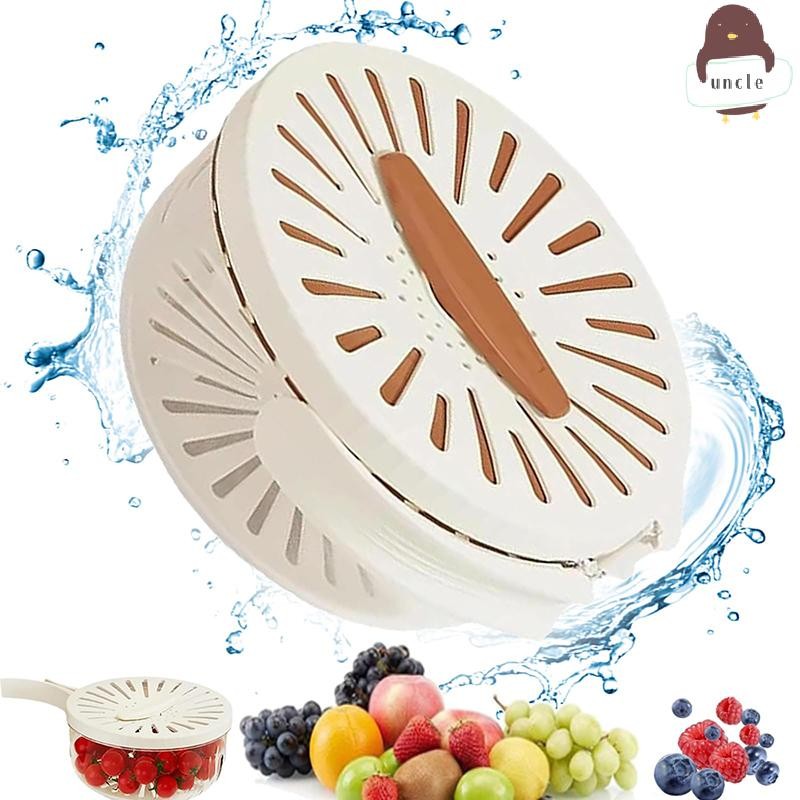 [UN] 2 In 1 ผลไม้ตะกร้าท่อระบายน้ําพร้อมฝาปิดพับจับกระชอนผัก Drainer ...