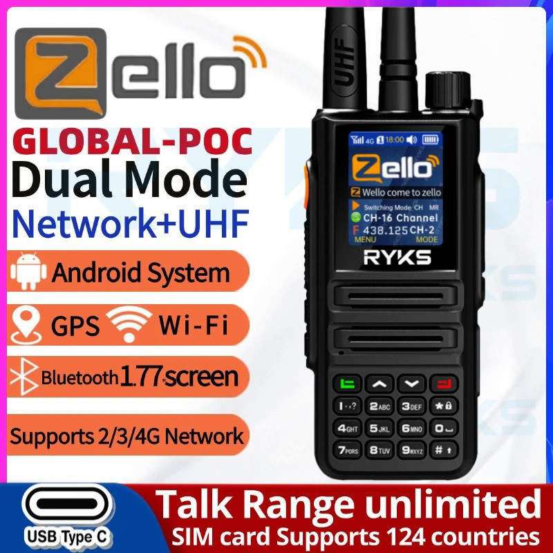 4G Android Dual Mode Zello And Uhf 400-470Mhz Lte 2G 3G Gsm Poc Network Two Way Radio Long Range ...