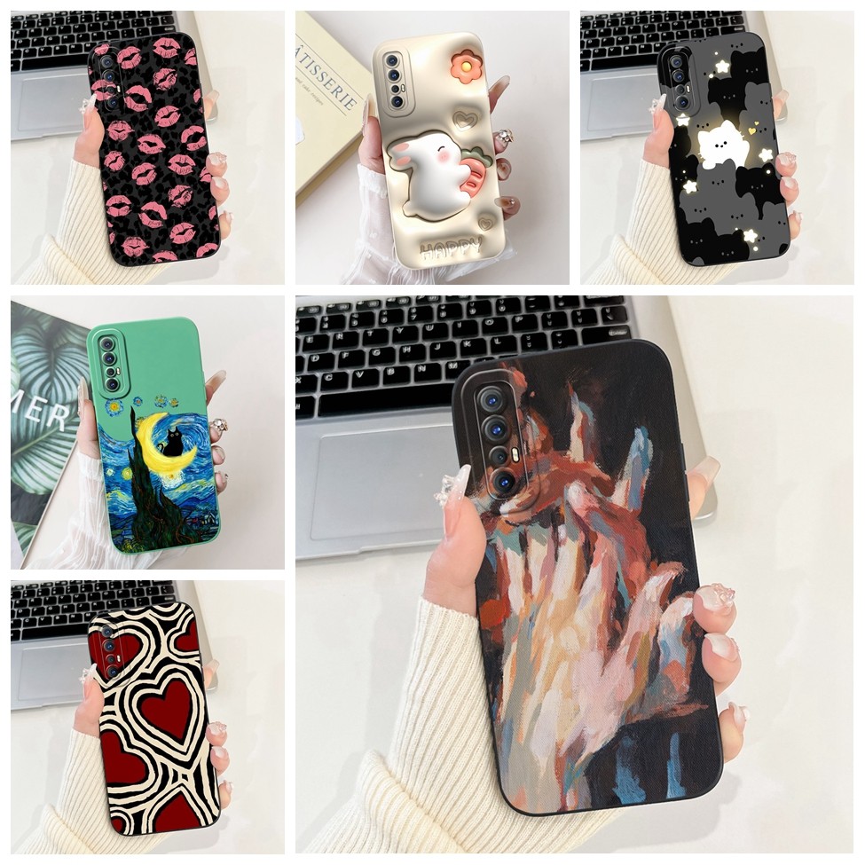 Oppo Reno 3Pro กรณี 4G แฟชั่นแมวน่ารักความงามดอกไม้ซิลิโคนเย็นปกหลัง ...